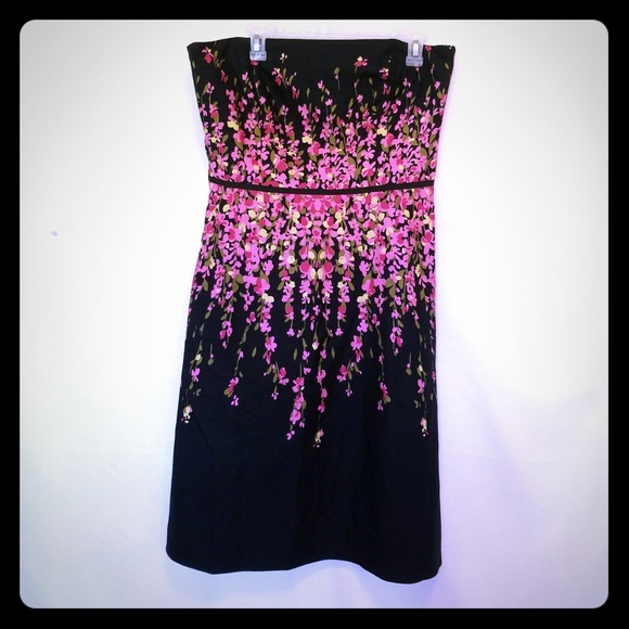 LOFT | Dresses | Beautiful Loft A Line Strapless Black Floral S4 | Poshmark